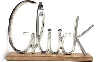 Gilde Moderner Schriftzug Aufsteller GLÜCK silber auf Mangoholz 41x5x29 cm