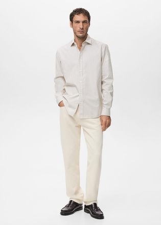 Mango Gestreiftes Regular-Fit-Hemd aus Baumwolle mittelbraun - Herren - XL - MANGO MAN