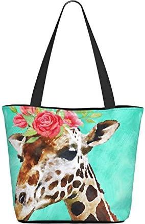 AOOEDM Sac &agrave; provisions pour femme fleurs et girafes 33 x 28 x 19 cm. Le cadeau parfait pour la Saint-Valentin. Cest de la Saint-Valentin pour maman, fille, 
