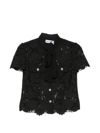 Self Portrait Black Lace Tie Neck Top