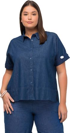 Ulla Popken Damen Fake-Tencel Shirt Blouse Bluse, Blue Denim, 50-52