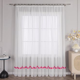 Joyswahl Voile Gardine transparenter Vorhang mit Satinband Design »Maja« Schals Fenster Vorhänge mit Kräuselband BxH 300x145cm Pink 1er Pack