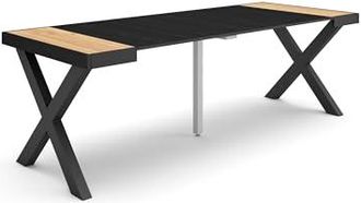 Skraut Home | Ausziehbarertisch | Multifunktionaler ausziehbarer | 220 | F&uuml;r 10 G&auml;ste | Massivholz Beine | Moderner Stil | Eiche Schwarz