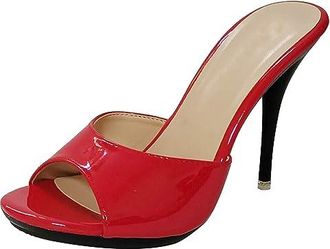 Miyoopark Hanfike Mules à talons hauts Stiletto ouvertes été Mode Fête Mules Sandales, rouge, 38 EU