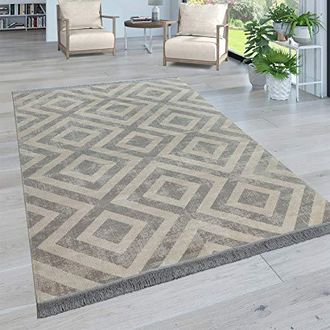 Paco Home Tapis Intérieur & Extérieur Tissé À Plat Motif Losanges Moderne pour Terrasse Et Balcon, Dimension:240x340 cm, Couleur:Gris-Blanc