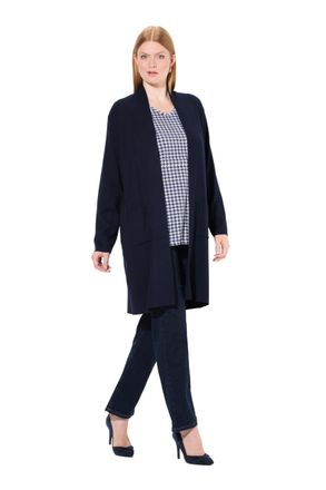 Ulla Popken Damen Strickjacke, Lange, Offene Form, Weicher Feinstrick, Dunkles Marine, 50-52 EU