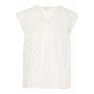 Kaffe Femme, Blouses et Chemises, Blanc, Taille: 38 FR Chemisier à manches courtes avec détails sur la poitrine