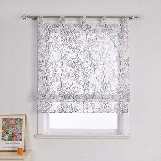 Joyswahl Moderne Raffrollo mit Schlaufen Raffgardinen Wohnzimmer Fenster Vorhänge Weiß Bändchenrollo Transparent Rollo Leinenoptik BxH 140x140cm Braun 1 Stück