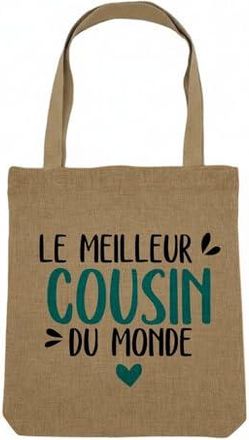 Fabulous Sac Shopping Tote Bag Aspect Lin - Le Meilleur Cousin du Monde Famille Cousins Id&eacute;e Cadeau - Sac de Courses Toile Epaisse 360g Beige Naturel Cabas Por