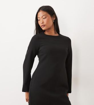 Vero Moda Petite lang&auml;rmliges Minikleid mit Knopfmanschetten-Detail in Schwarz