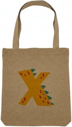 Fabulous Sac Shopping Tote Bag Aspect Lin - X Xavier Lettre Pr&eacute;nom Dinosaure Dessin Enfant - Sac de Courses Toile Epaisse 360g Beige Naturel Cabas Port&eacute; Epaule