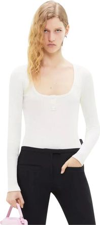 Courr&egrave;ges Femme, Tops, Blanc, Taille: 40 FR Body c&ocirc;tel&eacute; brod&eacute;