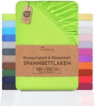 NatureMark Drap-housse basique pour lit &agrave; sommier tapissier et &agrave; eau - 200 x 220 cm - Hauteur de bonnet 40 cm - 200 x 220 cm - 100 % coton - Vert pomme