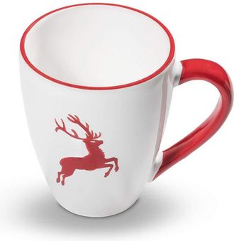 Gmundner Keramik Frühstücksbecher Max Füllmenge : 0.3 Liter rubinroter Hirsch Geschirr, handgemacht in Österreich