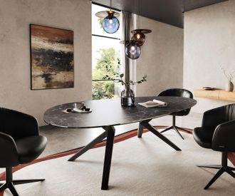 DELIFE Esstisch Edge Oval 220x120 Keramik Laminam Nero Greco Anthrazit Zenthara kantig Metall Schwarz, Esstische