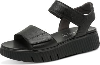 Tamaris Comfort Damen Sandalen flach aus Leder Plateau, Schwarz (Black), 37 EU