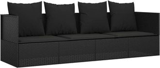 vidaXL Vidaxl - Lit de salon dextérieur avec coussins Noir Résine tressée