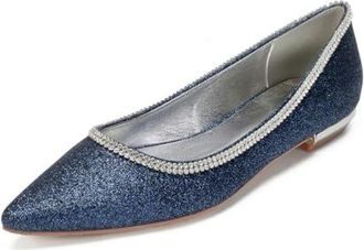 Generic Chaussures Plates Mari&eacute;e Femme Chaussures De Mariage Plates Bout Pointu Ballerines Et&eacute; Plate Mariage Soir&eacute;e Chaussures Femmes 1.8Cm,Dark Blue,43 EU
