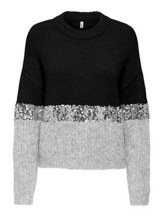 Only Rundhalspullover ONLMAINE LIFE LS SEQUIN BLOCK O-NECK KNT