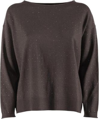 Nenette Pullover mit Mikro-Strass und U-Boot-Ausschnitt - - Knitwear - Damen - Braun - S