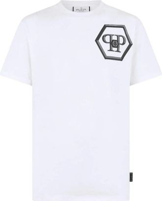 Philipp Plein Homme, Tops, Blanc, Taille: S T-shirt avec logo