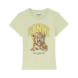 Ganni Baby Fit T-Shirt mit Tiger - - Tops - Damen - Gr&uuml;n - L