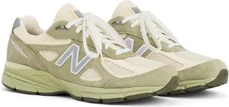 New Balance Unisex Made in USA 990v4 in Gr&uuml;n/Beige, Wildleder/Mesh, Gr&ouml;&szlig;e 37.5