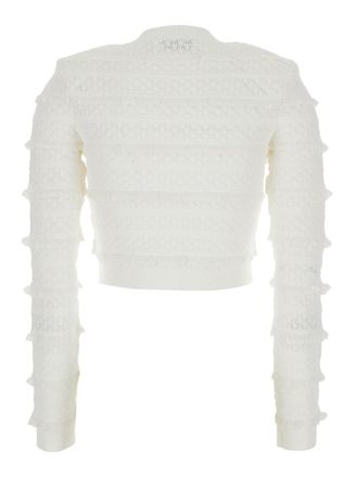 Self Portrait Womens Cardigan White Pointelle Diamante Knit Tops Top