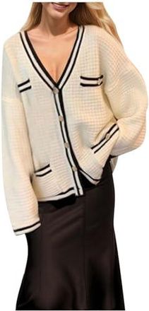 Generic 2026 Vestes courtes pour femmes, cardigan, chandails &agrave; manches longues, &eacute;l&eacute;gants, en tricot avec boutons perl&eacute;s, col en V, ouvert sur le devant, blanc