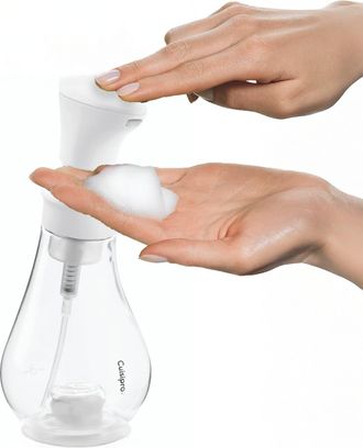 Cuisipro Schaum Seifenspender Weiß 390 ml, Pump-Schaumspender Seife mit 75% weniger Seifenverbrauch, rutschfester Spülmittelspender Küche mit Saugnapf, wiederb