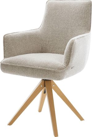 DELIFE Esszimmerstuhl Heira-Flex mit Armlehnen Holzgestell kantig Natur Webstoff Soft Beige 180&deg; drehbar Taschenfederkern