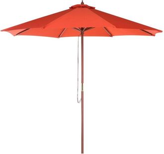 Beliani Parasol de Jardin 270 cm en Bois et Tissu Polyester Rouge R&eacute;sistant aux uv Toscana