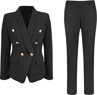 ORANDESIGNE Tailleur Femme Pantalon de Costume Femme Blazer Veste de Costume Habill&eacute; &eacute;l&eacute;gant Business C Noir L