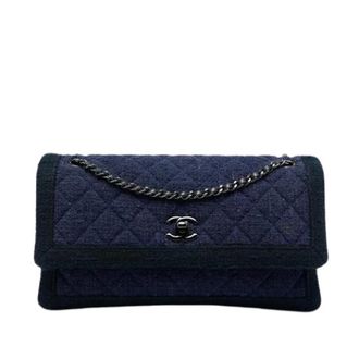 Chanel Pre-owned Vintage Tweed Flap Schultertasche - - Pre-owned - Damen - Blau - ONE SIZE