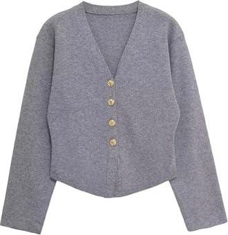 Generic Haut tricot&eacute; d&eacute;contract&eacute; pour femme - Col en V - Manches longues - &Eacute;l&eacute;gante chemise en tricot fin, Gris, XS