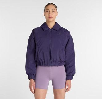 New Balance Damen Woven Bomber Jacket in Violett, Nylongewebe, Gr&ouml;&szlig;e XL