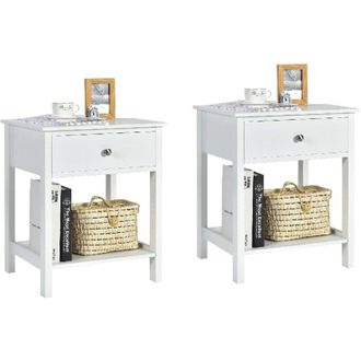 Costway Nachttisch mit Schublade, Beistelltisch 2 Ebene Holz, Nachtkommode Nachtschrank Flurkommode, Flurtisch Telefontisch f&uuml;r Wohnzimmer Schlafzimmer, 48 x
