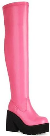 Generic Rose,40 EU,Bottes Hautes à Plateforme en Similicuir pour Femmes, Talons épais, Bout Rond, Fermeture éclair latérale, élastiques