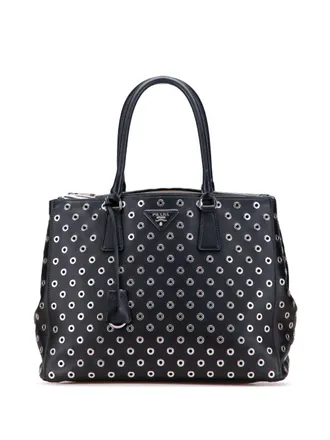 Prada grand sac porté épaule City Grommet Galleria Double Zip Tote en cuir de veau (2000-2013) - Noir