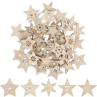 Supvox 50 Pi&egrave;Ces &eacute;Toiles en Bois pour Sapin De No&euml;L Pendentifs Artisanaux en Bois pour Bricolage Et D&eacute;Coration Int&eacute;Rieure, Accessoires Suspendus DIY