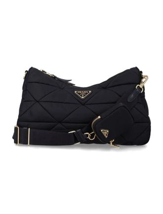 Prada Hobo Bags - Triangle-Stitched Padded Re-Nylon Bag With Detacha - Gr. unisize - in Schwarz - f&uuml;r Damen