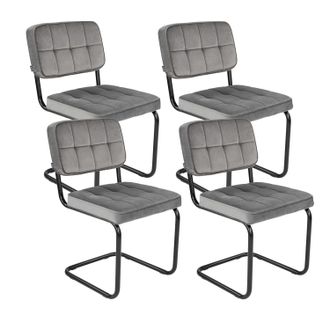 Kick Collection 4er Set Esszimmerst&uuml;hl Ivy - Grau - Modern und Hochwertig - Samtstoff und Metall - Erh&auml;ltlich in vielen Farben