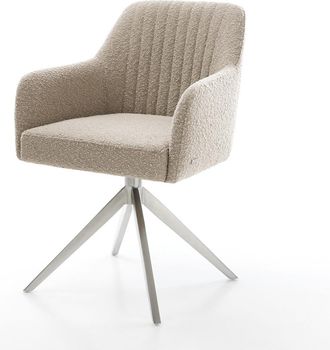 DELIFE Drehstuhl Greg-Flex Boucl&eacute; Schlamm Kreuzgestell breit Edelstahl 360&deg; drehbar Wippfunktion Taschenfederkern, Esszimmerst&uuml;hle