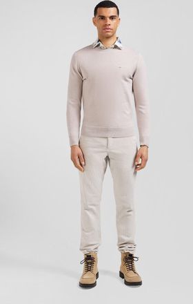 Eden Park Pull Col Rond En Laine Et Coton Beige Coupe Regular
