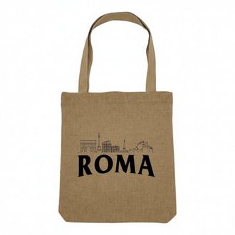 Fabulous Sac Shopping Tote Bag Aspect Lin - Roma Minimalist Rome Voyage Histoire Tourisme - Sac de Courses Toile Epaisse 360g Beige Naturel Cabas Port&eacute; Epaule 