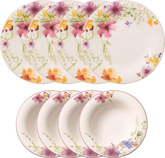 Villeroy & Boch Villeroy und Boch - Mariefleur Basic Tafel-Set, 8 tlg., Premium Porzellan, sp&uuml;lmaschinen-, mikrowellengeeignet, wei&szlig;/bunt
