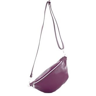 modamoda.de T211 Sac banane italien Medium En cuir souple, Violet bordeaux, Small