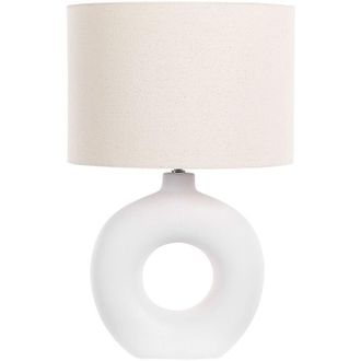 Beliani Tischlampe Weiß Keramik 58 cm mit beigem Schirm langes Kabel mit Schalter Wohnzimmer Medernes Design