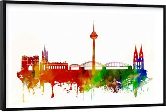 artboxONE Poster mit schwarzem Rahmen 60x40 cm Städte Cologne Germany Skyline Watercolor - Bild Köln Deutschland Köln