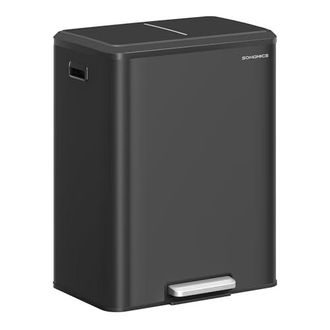 Songmics Poubelle de Cuisine, 2 x 30 L Poubelle Double pour le Recyclage et les D&eacute;chets M&eacute;nagers, Seaux Int&eacute;rieurs, Acier, Fermeture Douce, P&eacute;dale, Noir dEncre